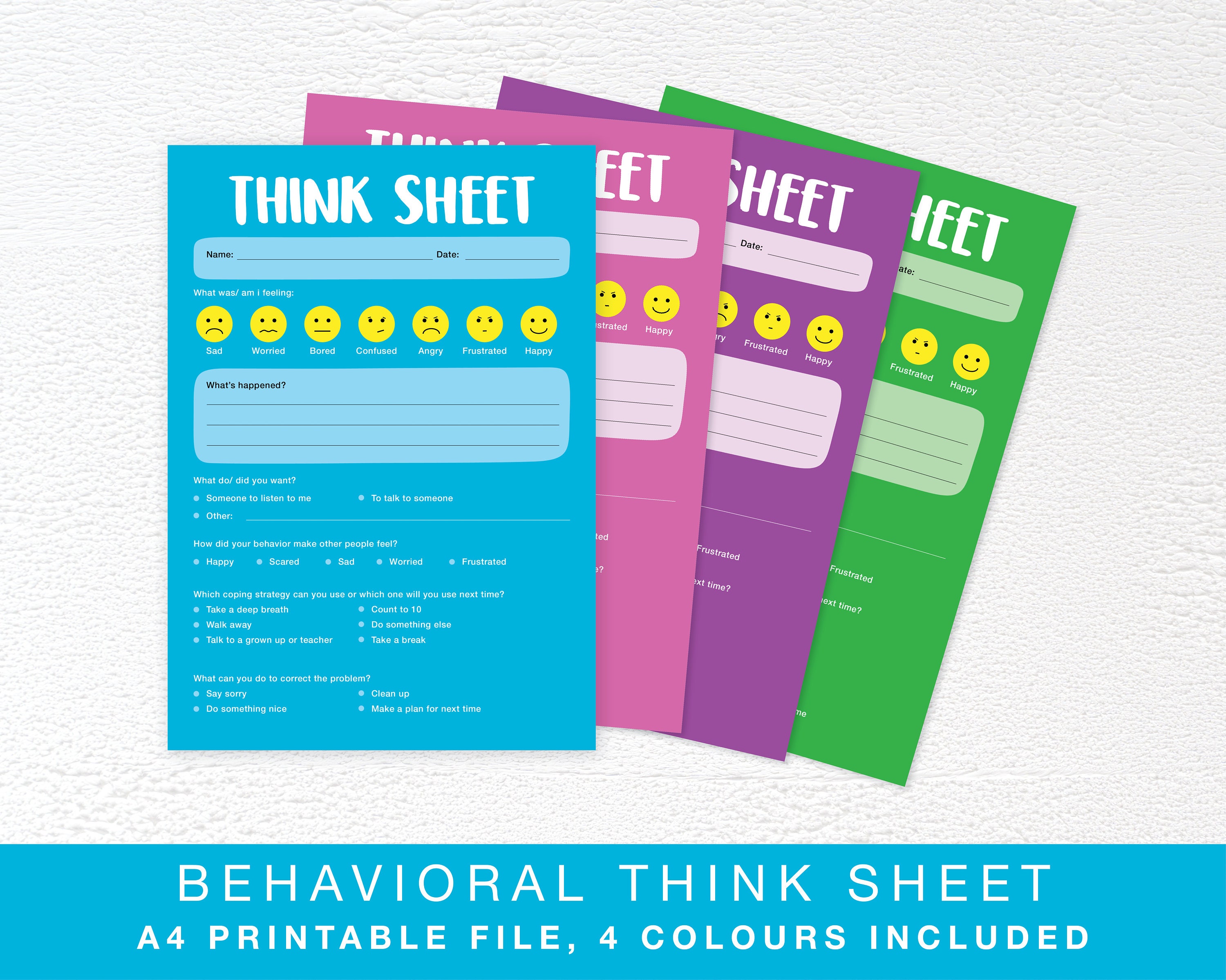 Kids Behaviour Reflections Think Sheet - Etsy