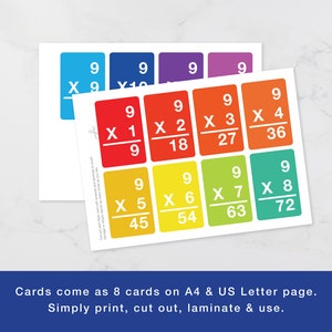 Nine Times Tables Flash Cards Printable - Etsy
