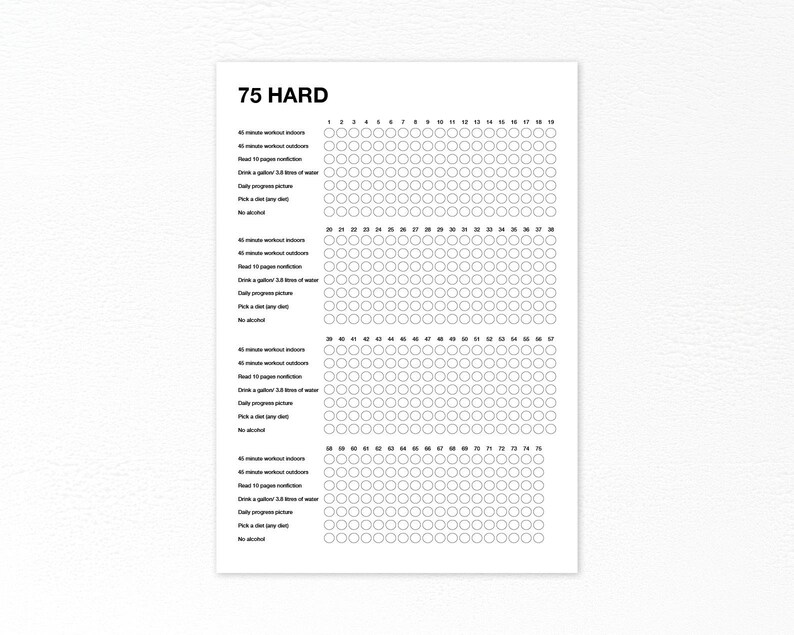 75 Hard Challenge Printable PDF Complete Your Fitness Journey Daily ...