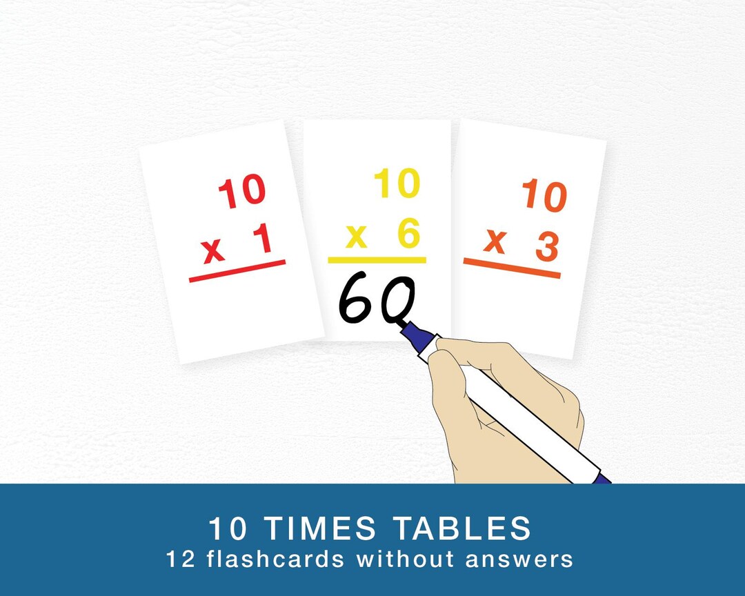Ten Times Table Flashcards Without Answers - Printable PDF for ...