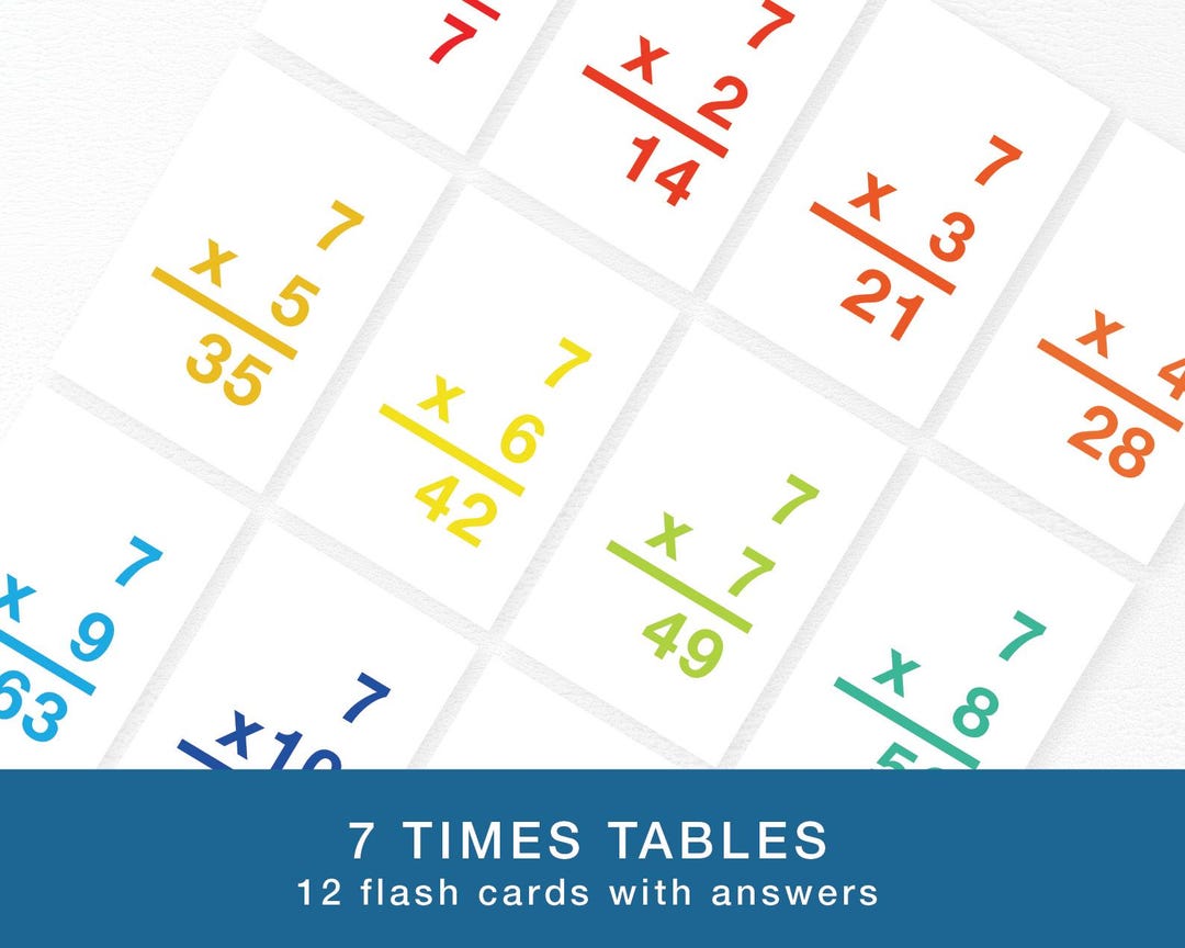 Seven Times Table Flashcards With Answers Printable PDF for Easy ...