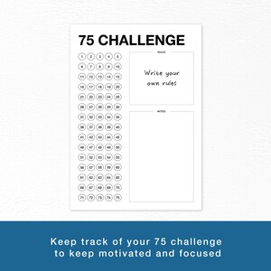75 Challenge Tracker Printable Fitness Goals Weight Loss, Hard - Etsy