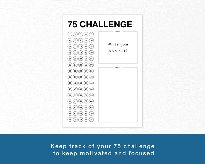 75 Challenge Tracker Printable Fitness Goals Weight Loss, Hard - Etsy