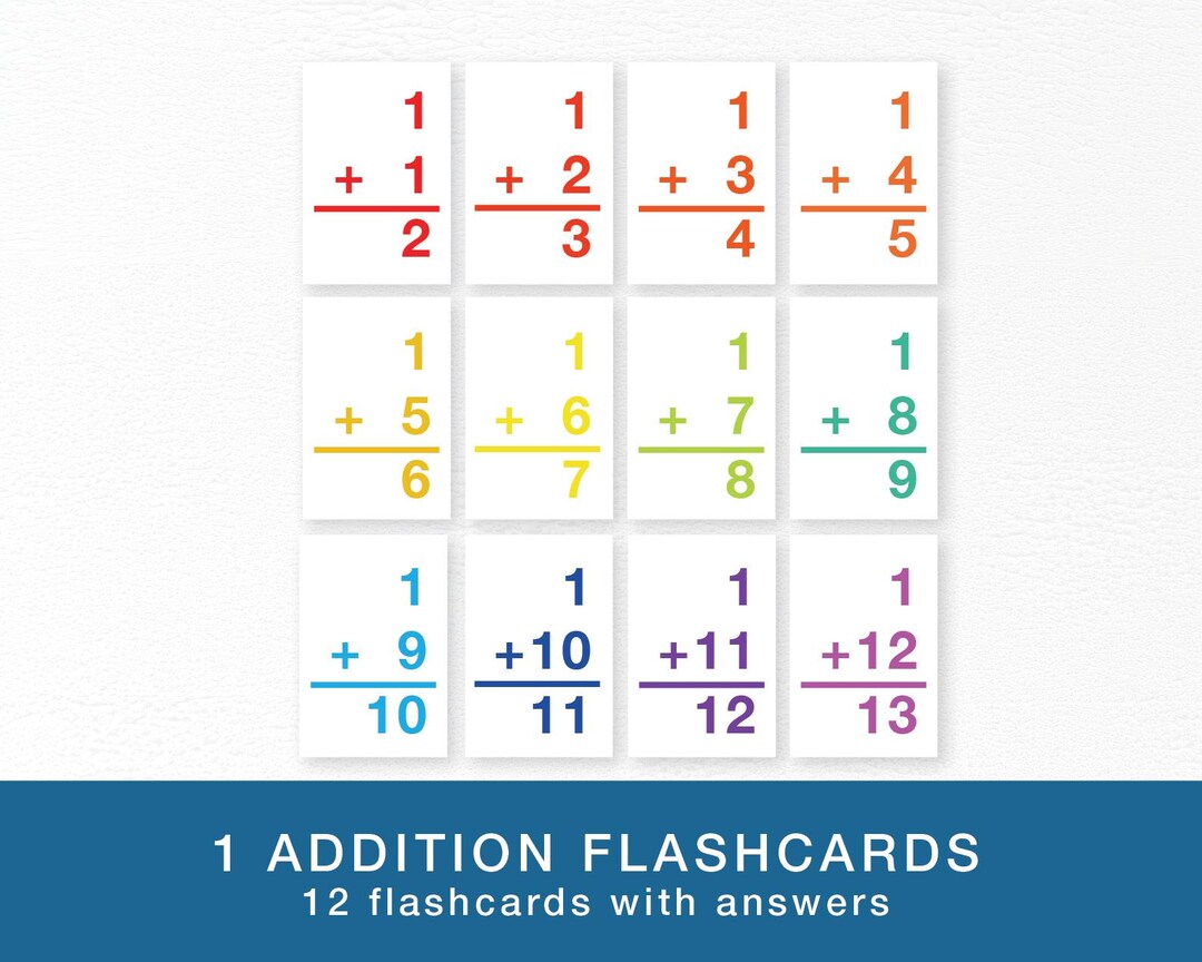 1 Addition Flashcards With Answers - Printable PDF for Kids, Math ...