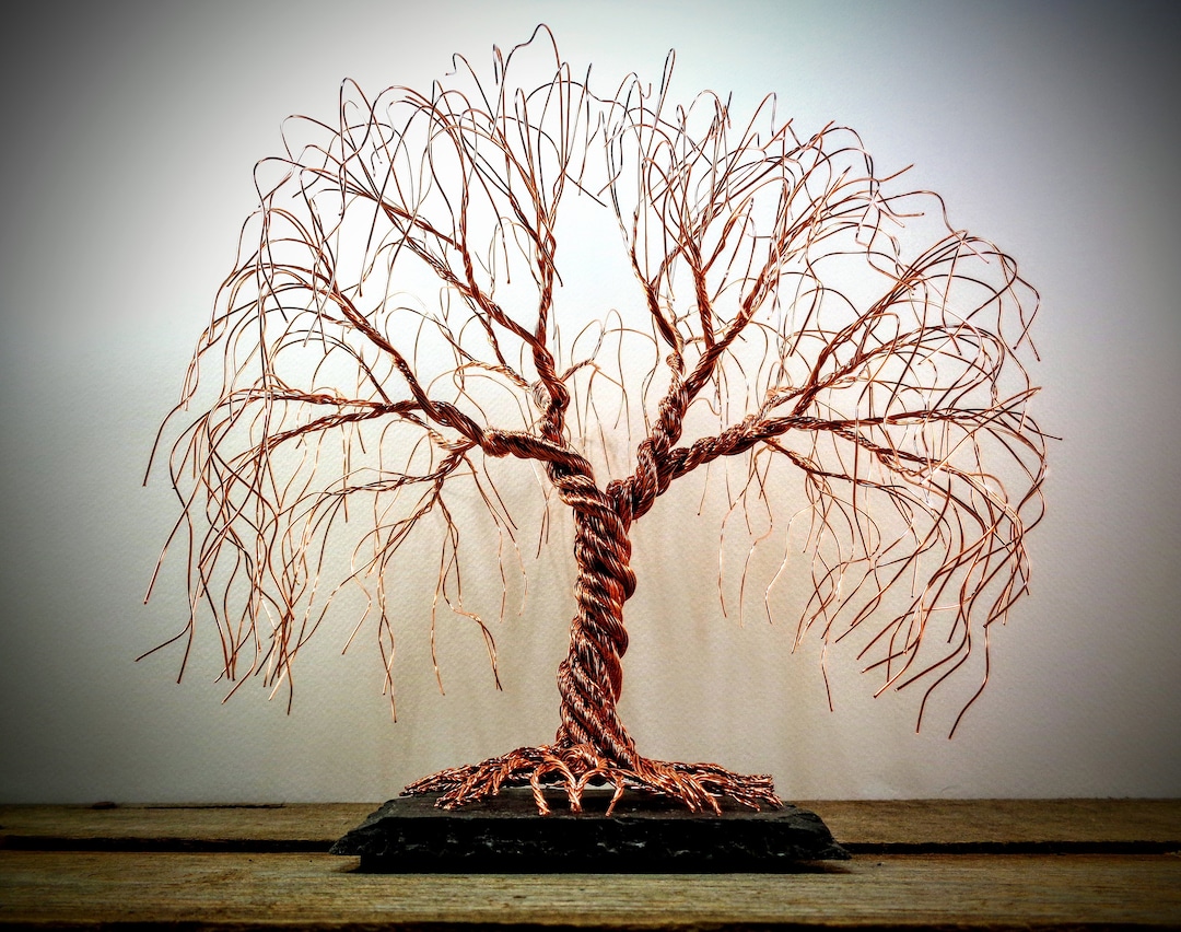 Copper Weeping Willow Wire Tree Sculpture, Metal Tree of Life Sculpture ...