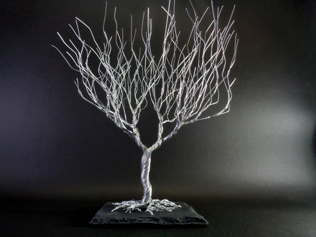 Steel Wire Tree Sculpture on Slate Base, Metal Tree of Life Sculpture ...