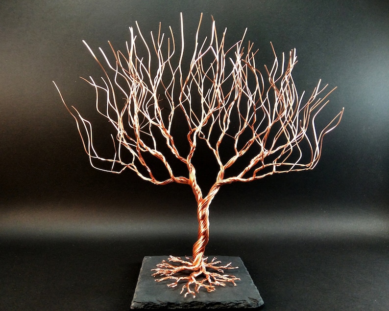 Copper Wire Tree Sculpture on Slate Base, Copper Tree of Life Sculpture ...