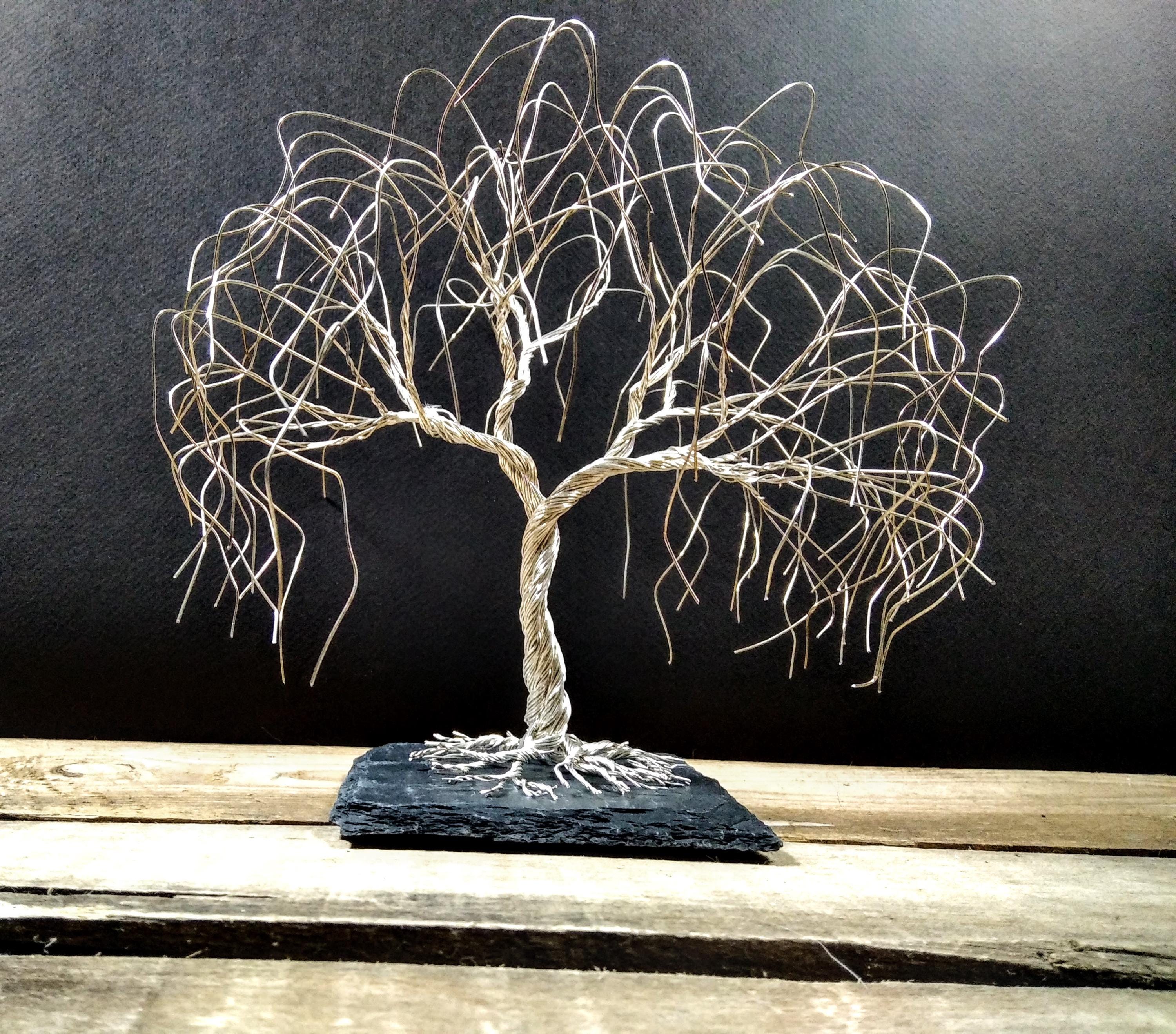 Silver Plated Weeping Willow Wire Tree Sculpture – Handmade ...