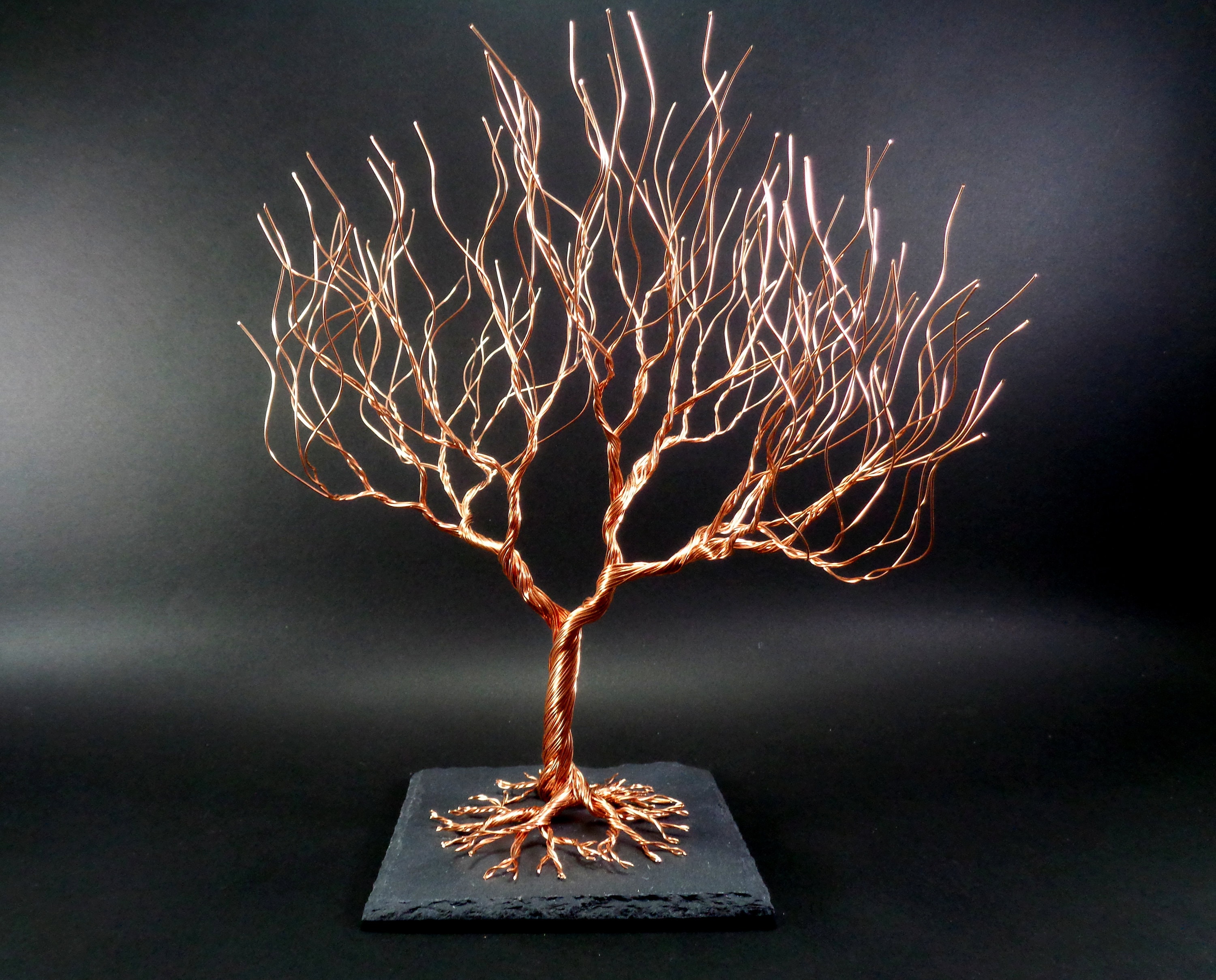 Copper Wire Tree Sculpture on Slate Base, Metal Tree of Life Sculpture ...