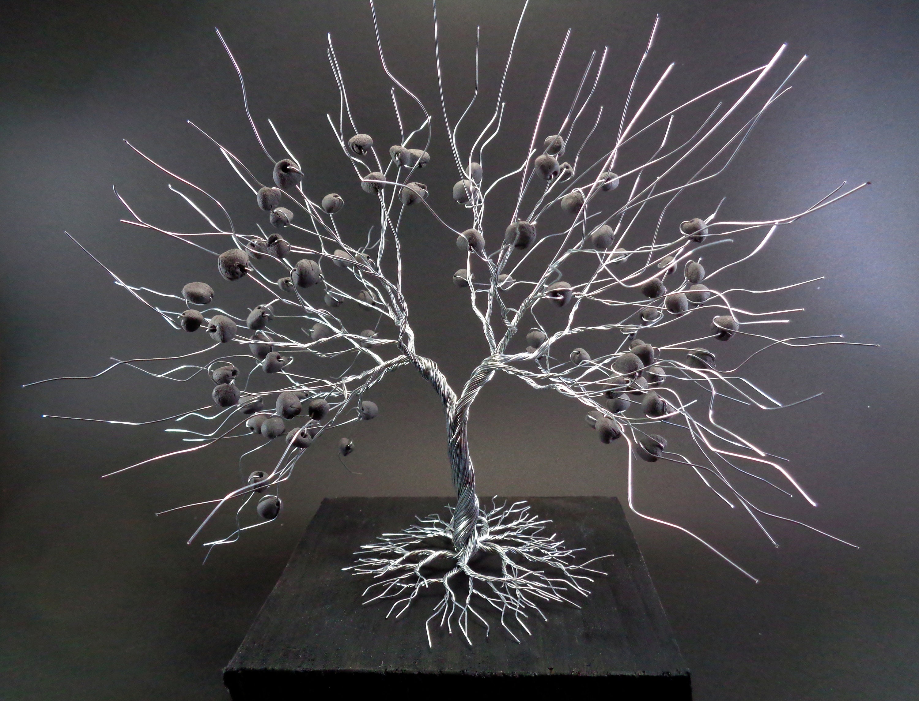 Wire Tree Sculpture on Wooden Base, Wire Bonsai Tree, Contamporary ...