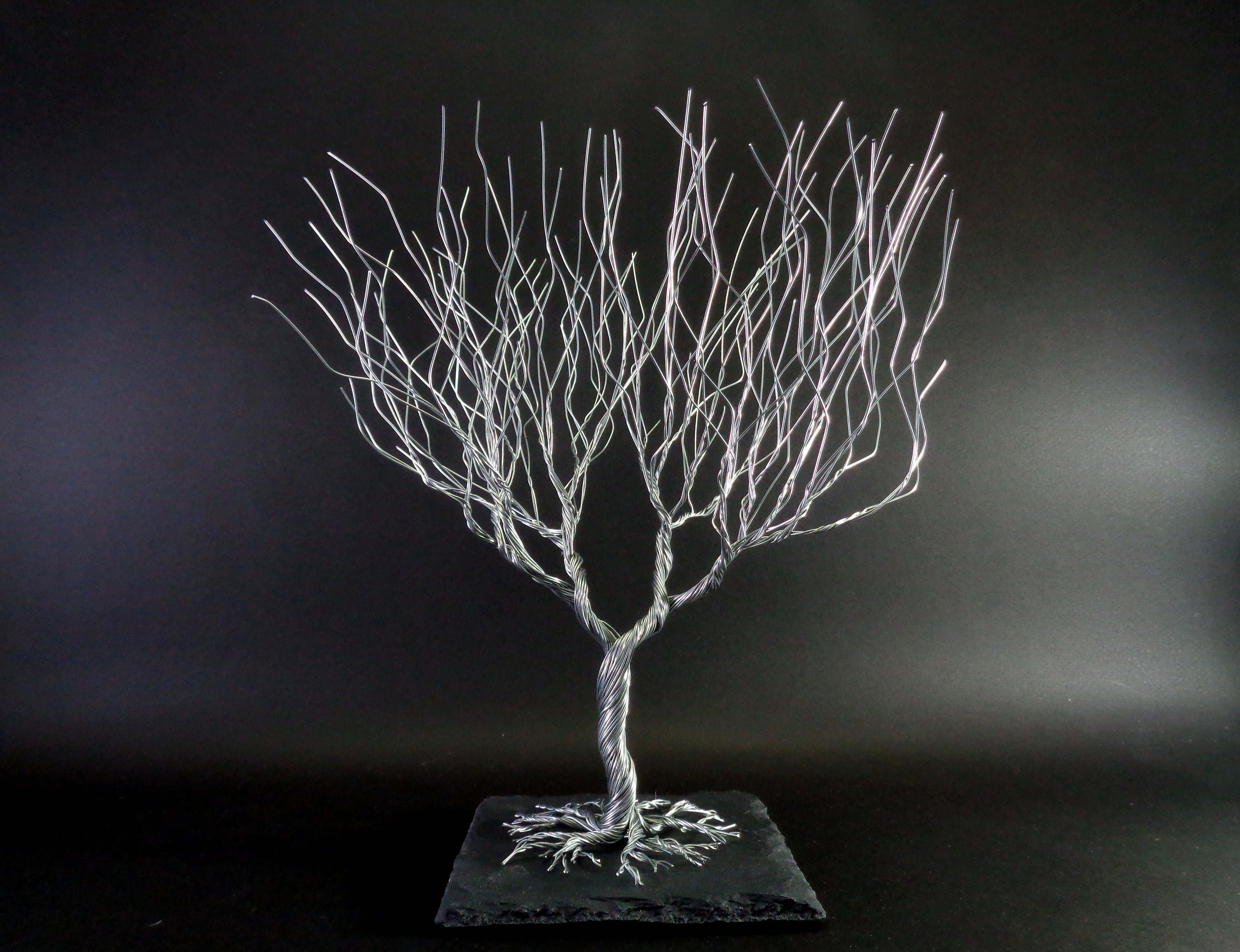 Steel Wire Tree Sculpture on Slate Base, Metal Tree of Life Sculpture ...
