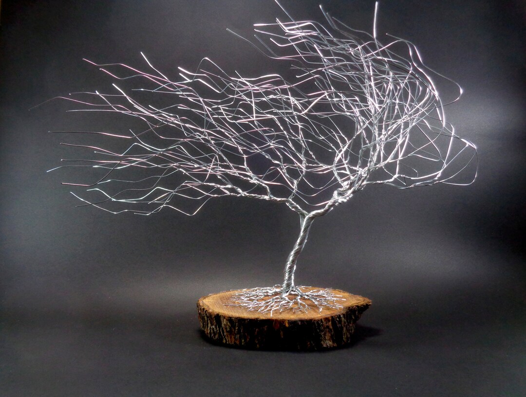Metal Wire Tree Sculpture Blowing in the Wind, Silver 3d Wire Tree ...