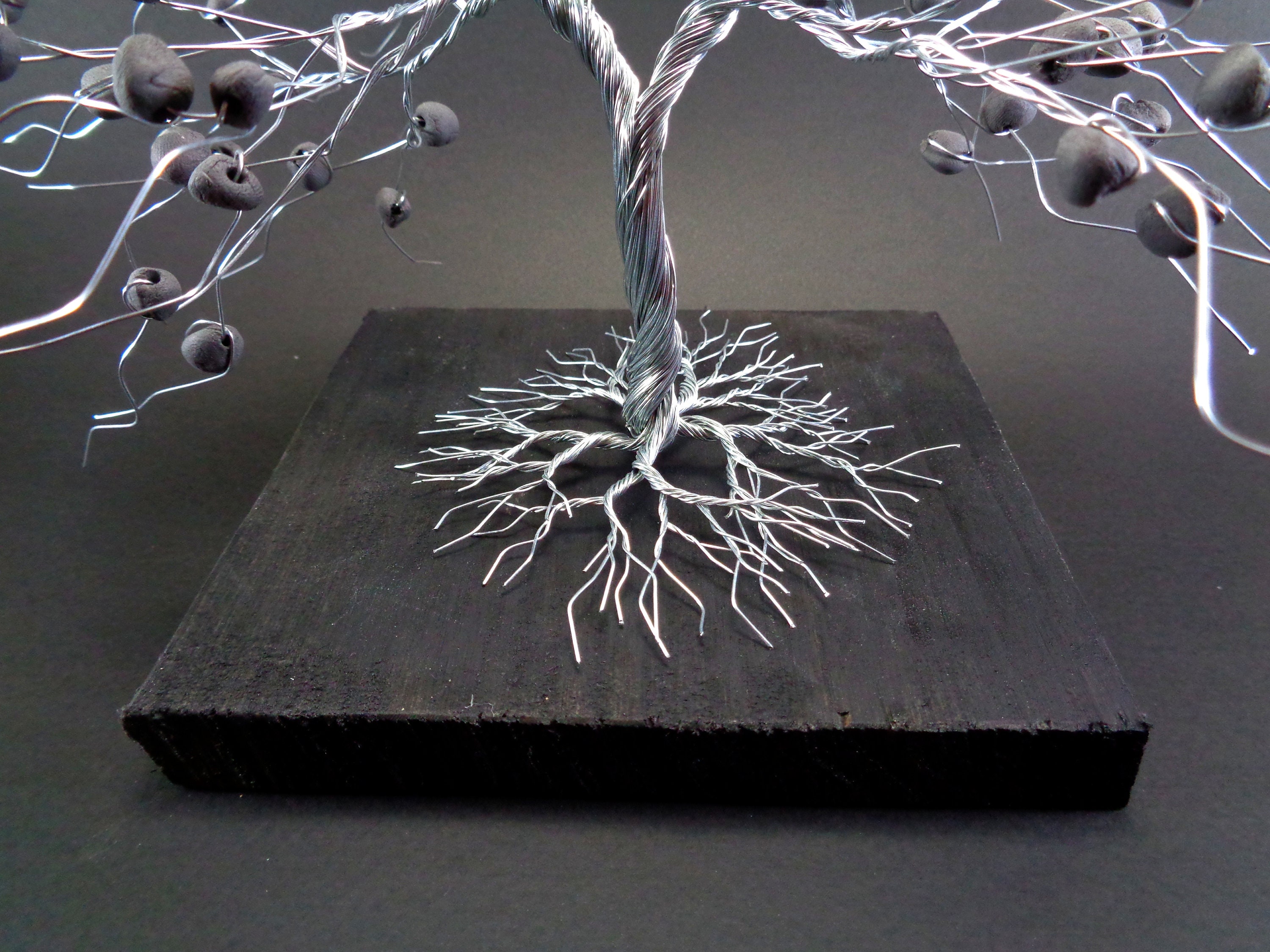 Wire Tree Sculpture on Wooden Base, Wire Bonsai Tree, Contamporary ...