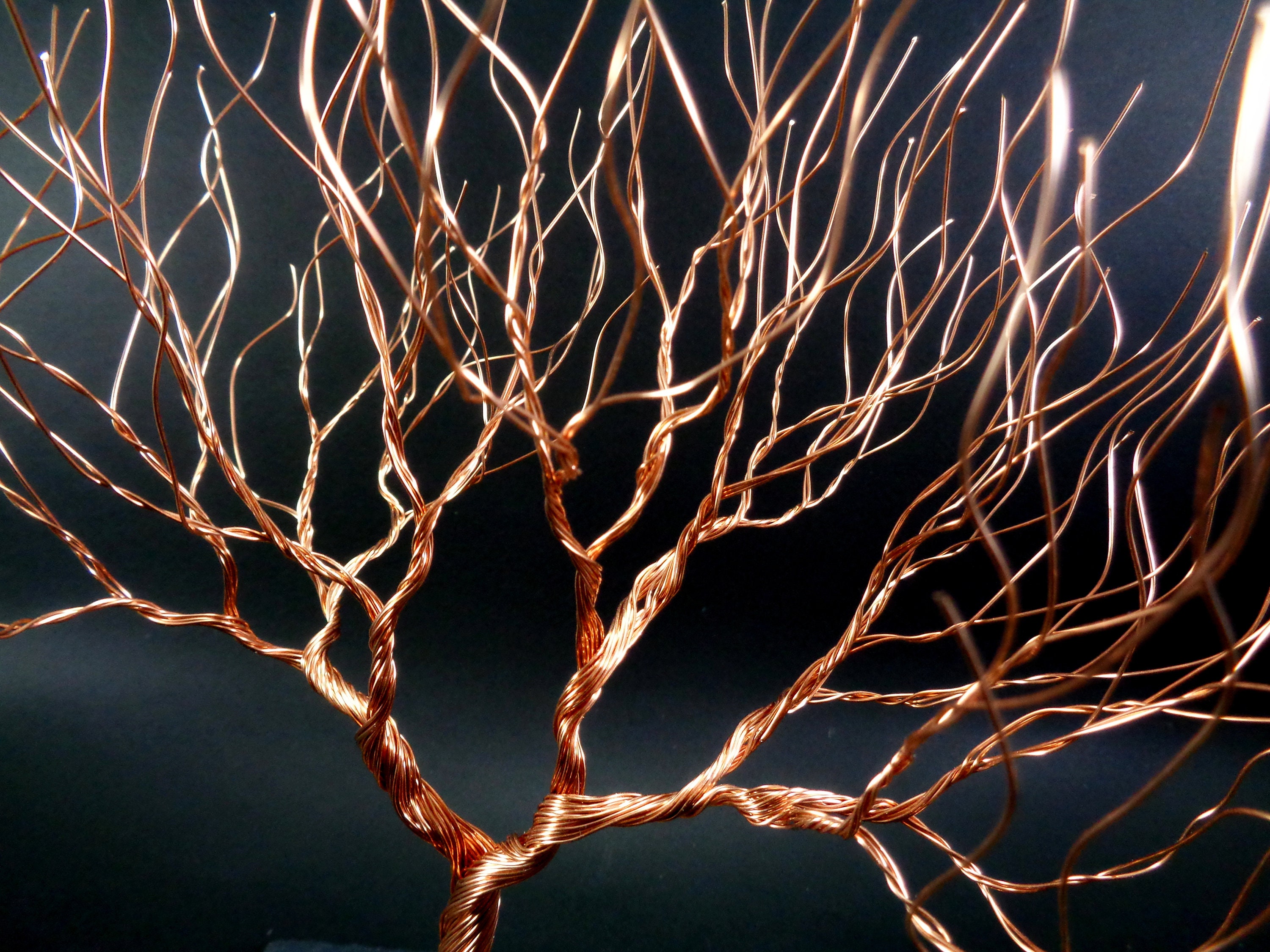Copper Wire Tree Sculpture on Slate Base, Metal Tree of Life Sculpture ...