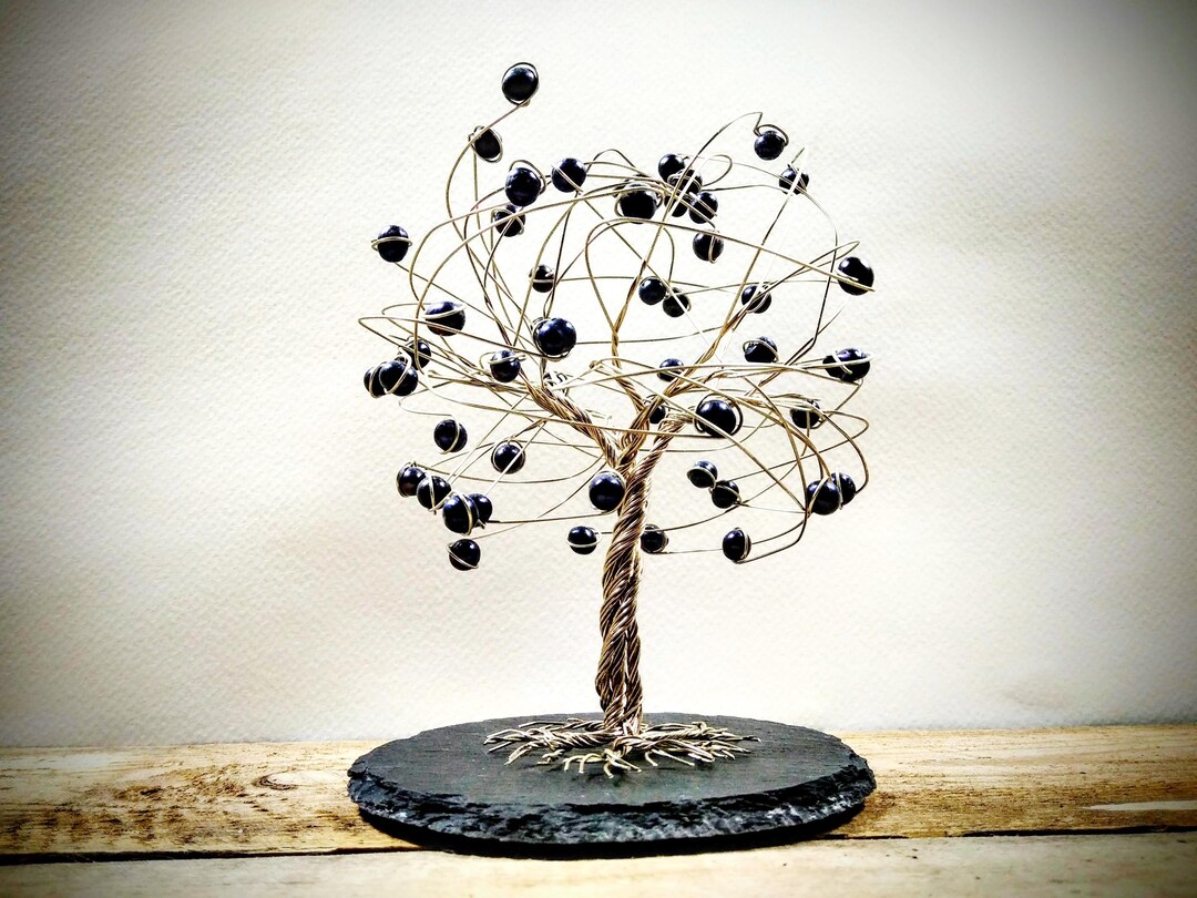 Personalized Nickel Silver Wire Tree Sculpture With Black Pearls ...