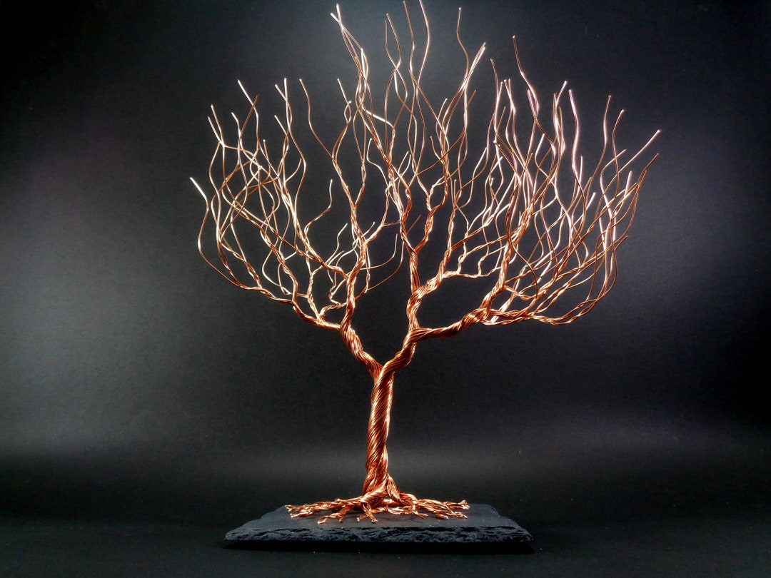 Copper Wire Tree Sculpture on Slate Base, Metal Tree of Life Sculpture ...