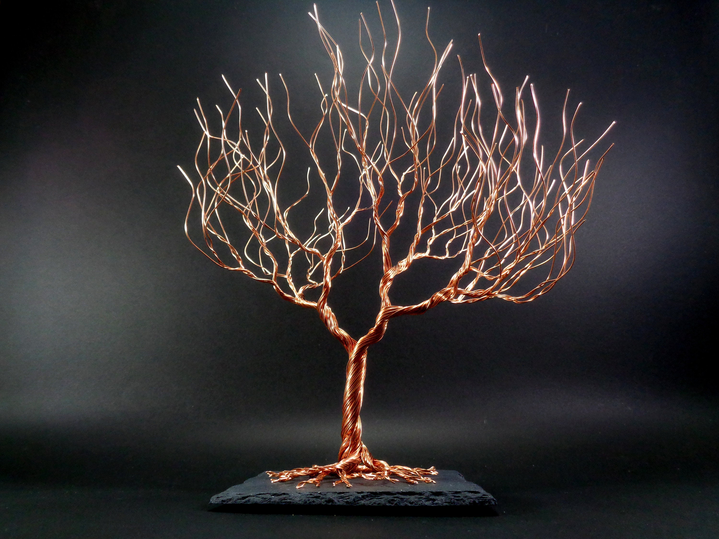 Copper Wire Tree Sculpture on Slate Base Metal Tree of Life Sculpture Wire Sculpture Art Best Friend Gift Room Shelf Mantel Decor Etsy