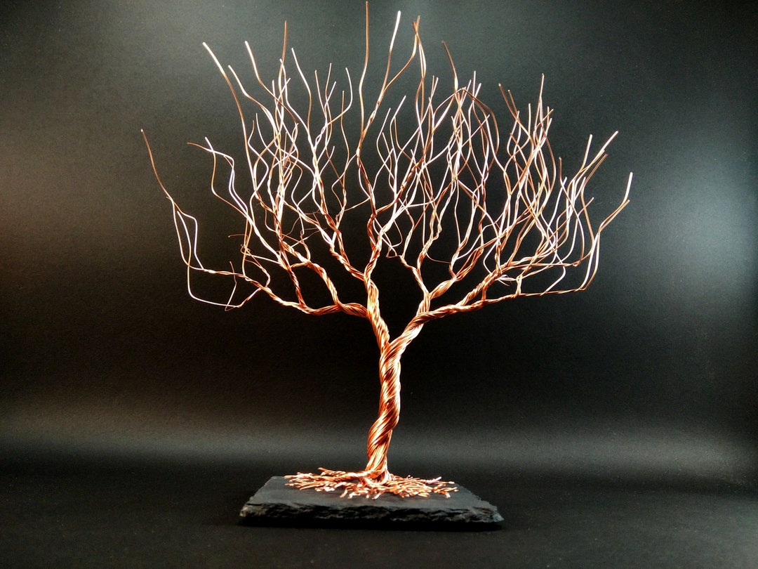 Copper Wire Tree Sculpture on Slate Base, Copper Tree of Life Sculpture ...