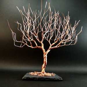 Copper Wire Tree Sculpture on Slate Base, Copper Tree of Life Sculpture ...