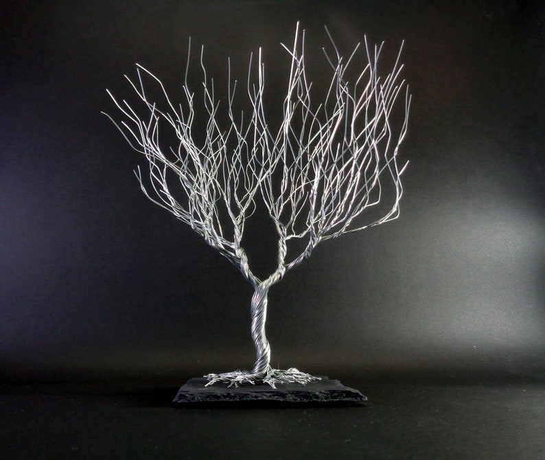 Steel Wire Tree Sculpture on Slate Base, Metal Tree of Life Sculpture ...
