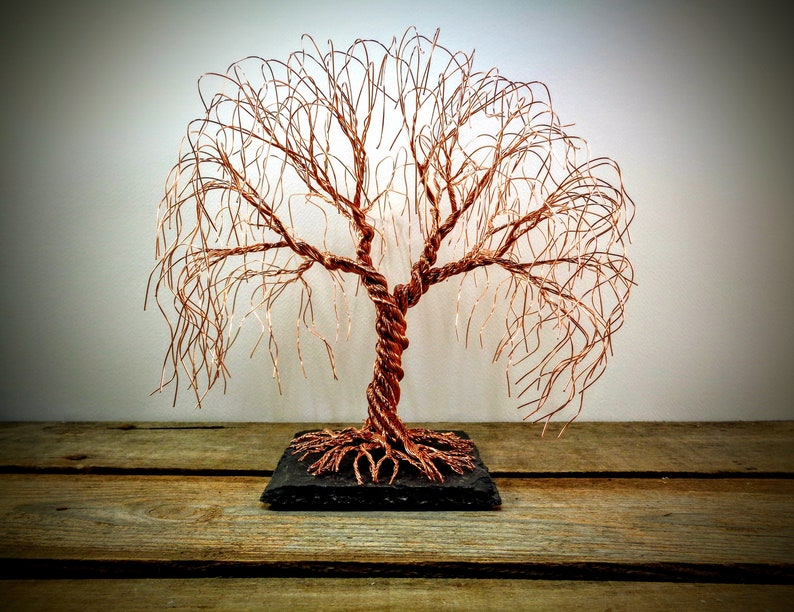 Copper Weeping Willow Wire Tree Sculpture, Metal Tree of Life Sculpture ...