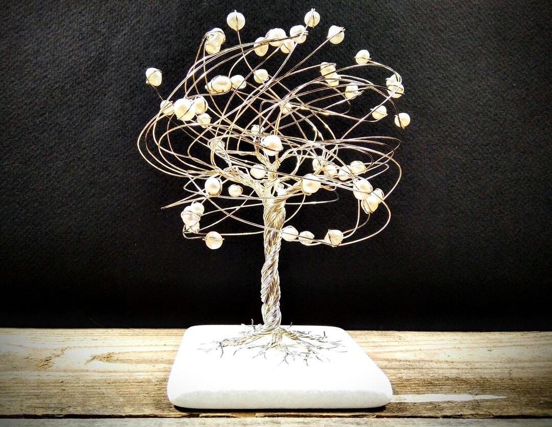 Sterling Silver Wire Tree Sculpture With Pearls, 25th Anniversary Gift ...