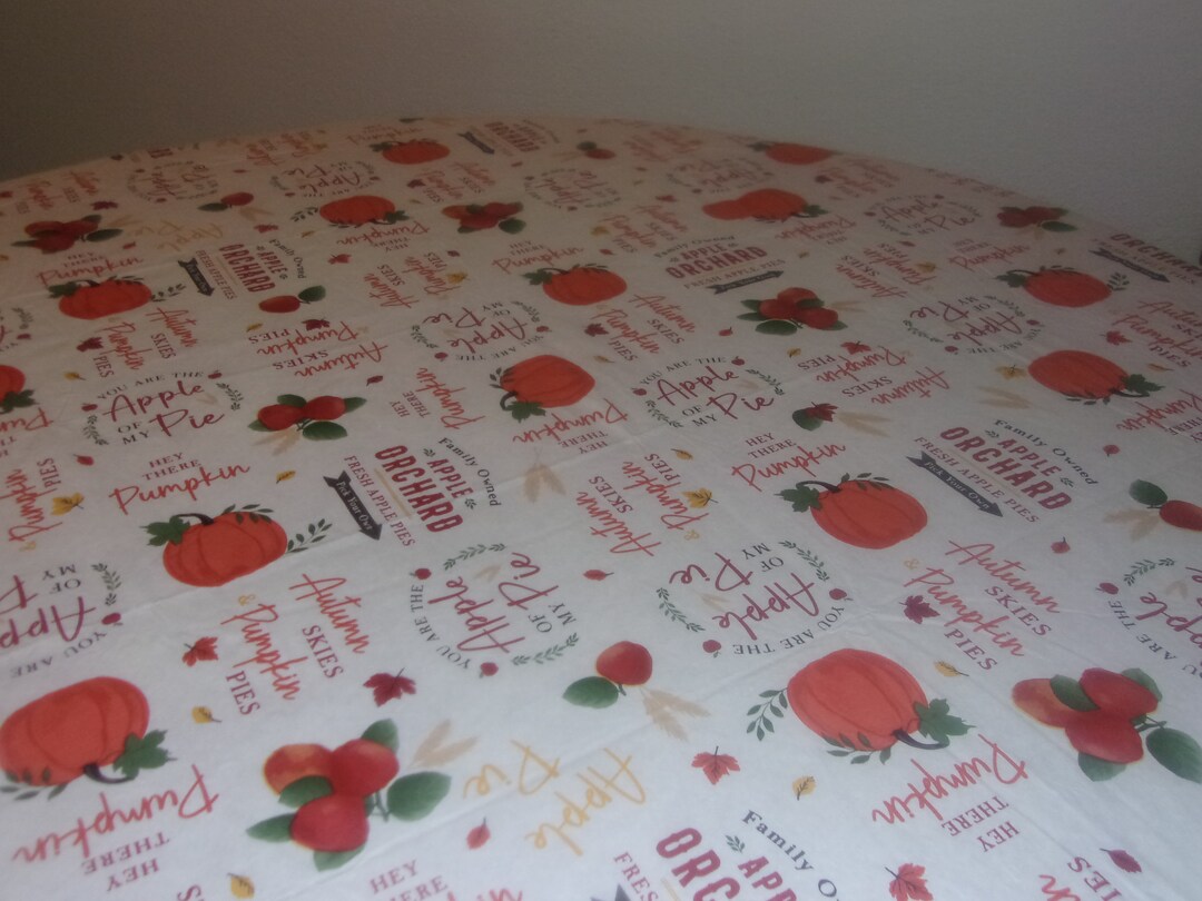 Fitted Tablecloth. PEVA Vinyl With Felt Backing Round 60".pumpkins and ...