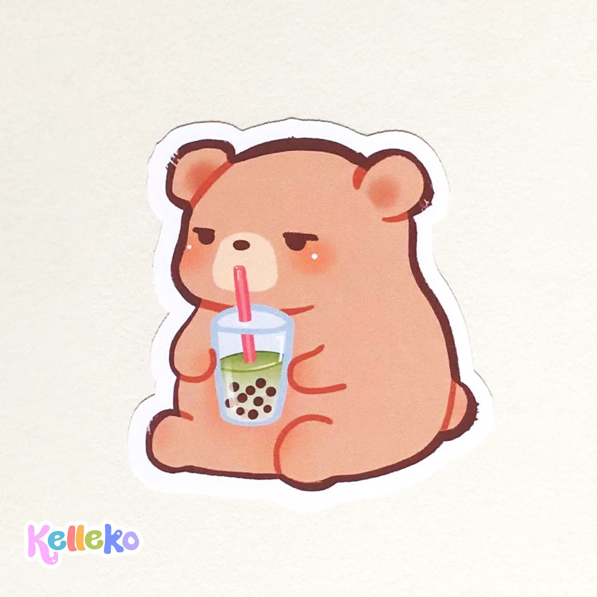 Cute Boba Bear Matte Sticker Matcha Milk Tea Weatherproof - Etsy