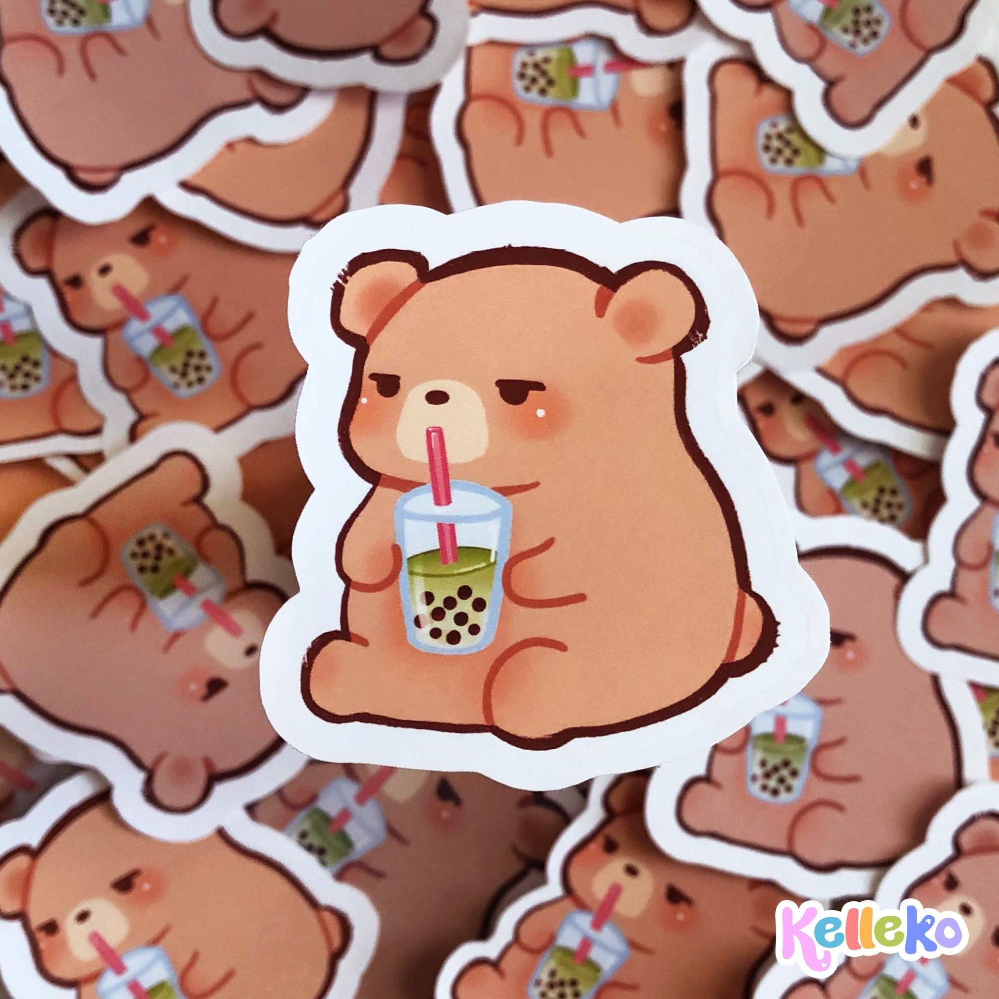 Cute Boba Bear Matte Sticker Matcha Milk Tea Weatherproof - Etsy