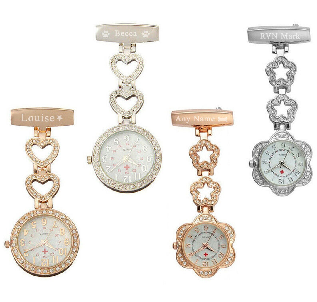 Personalised Engraved Rhinestone Nurse Watch – Silver or Rose Gold ...