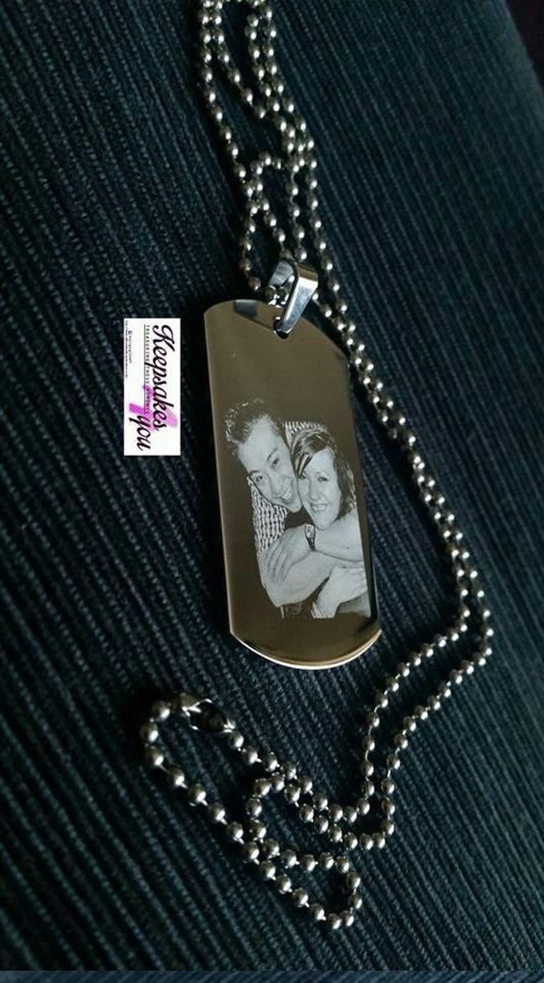 Personalised / Custom Dog Tag and Chain With an Engraved Photo and Text ...