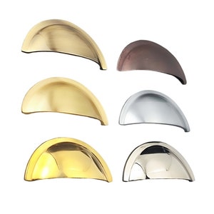 Solid Brass Cup Shell Handles Kitchen Cupboard Drawer Cabinet Door Pull ...