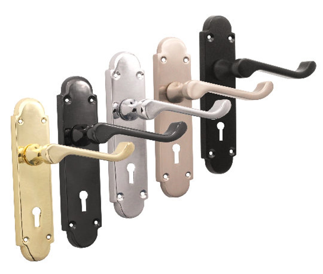 Victorian Scroll Internal Lever Lock Door Handles on Shaped Backplate Set Etsy