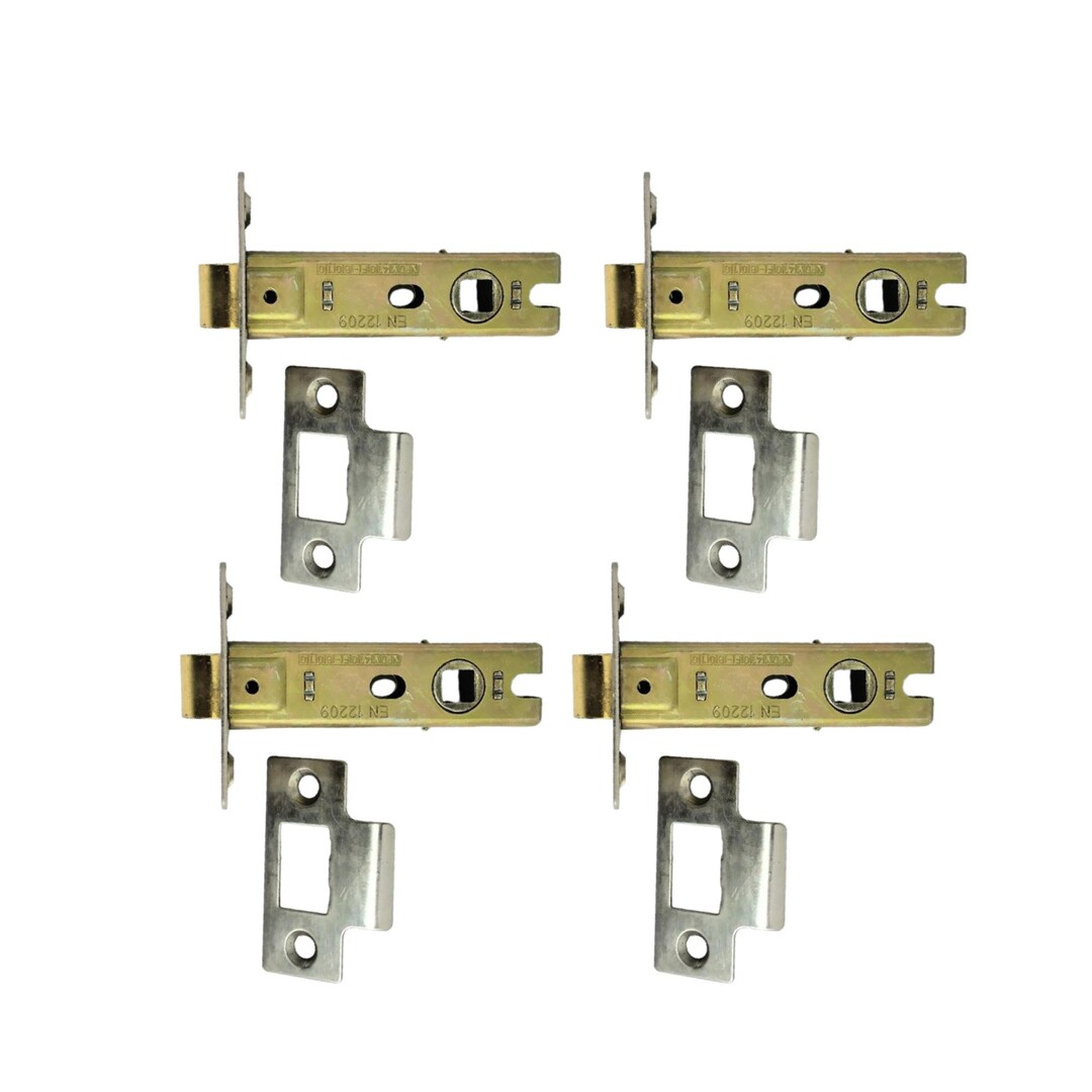 Set of 4 Nickel Plated Mortice Bolt Through Tubular Latch Security CE ...