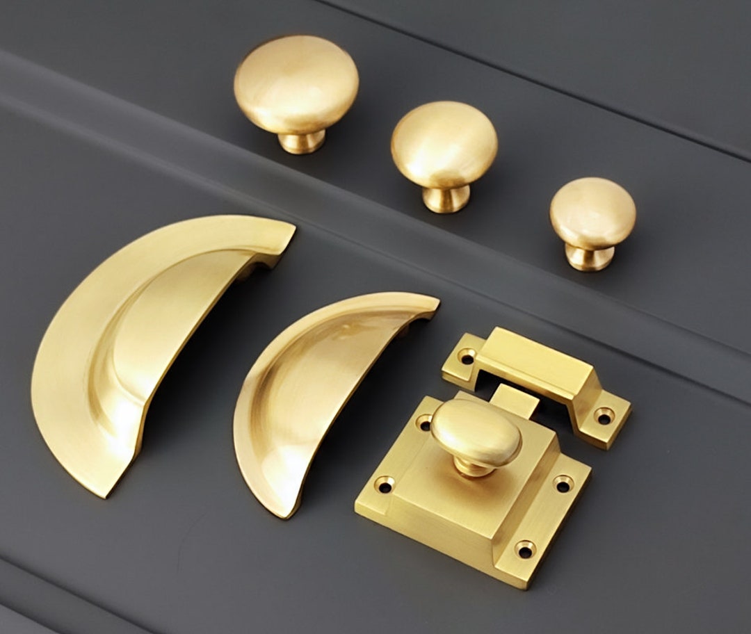 Satin Brass Mushroom Shape Cabinet Kitchen Knobs Cup Pull Drawer ...