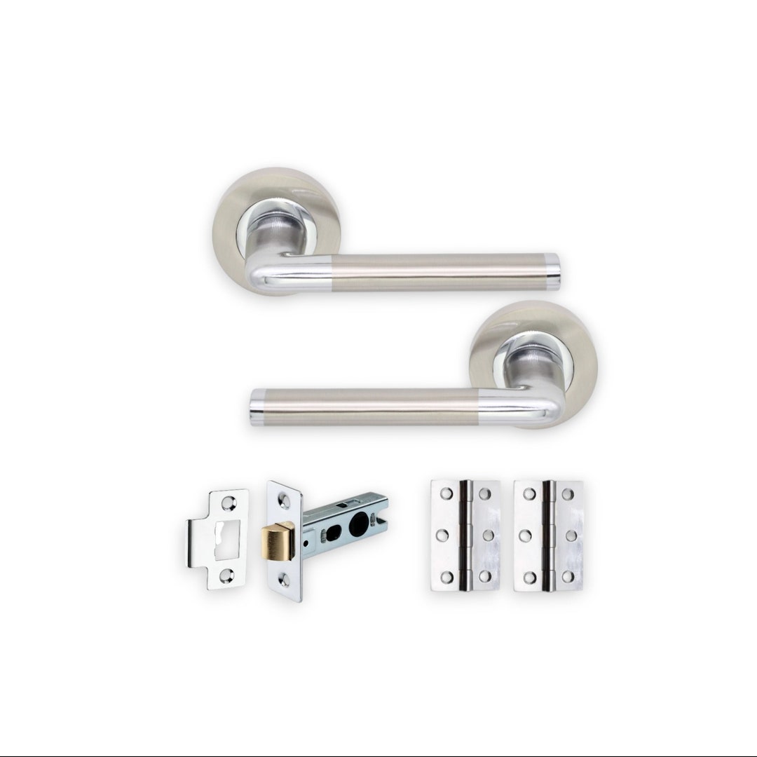 Set of Dual Tone Oval Lever on Sprung Rose Door Handles With Tubular ...