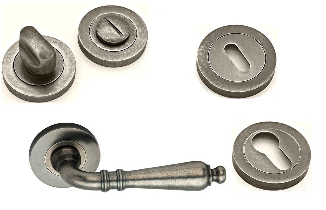 Antique Old Style Pewter Lever Door Handles Escutcheons & Bathroom Thumb Turn - Etsy
