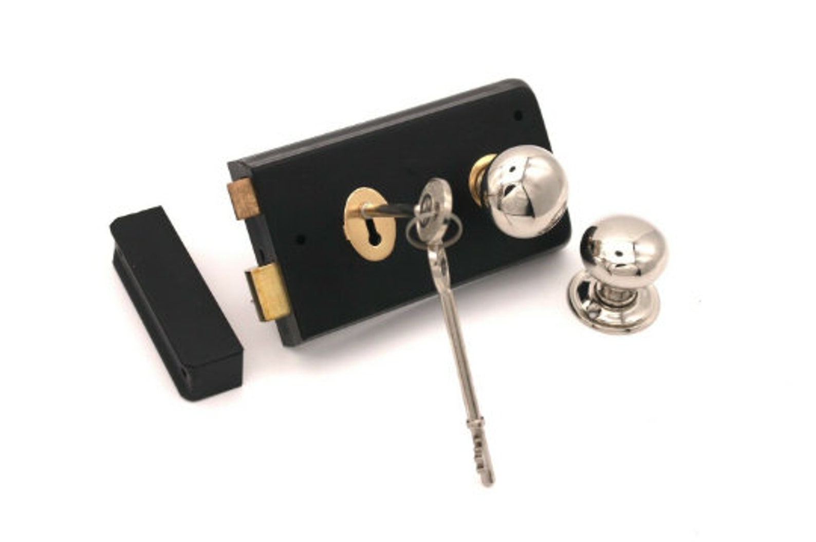 Black Victorian Door Rim Lock With Polished Nickel 40mm/50mm - Etsy UK