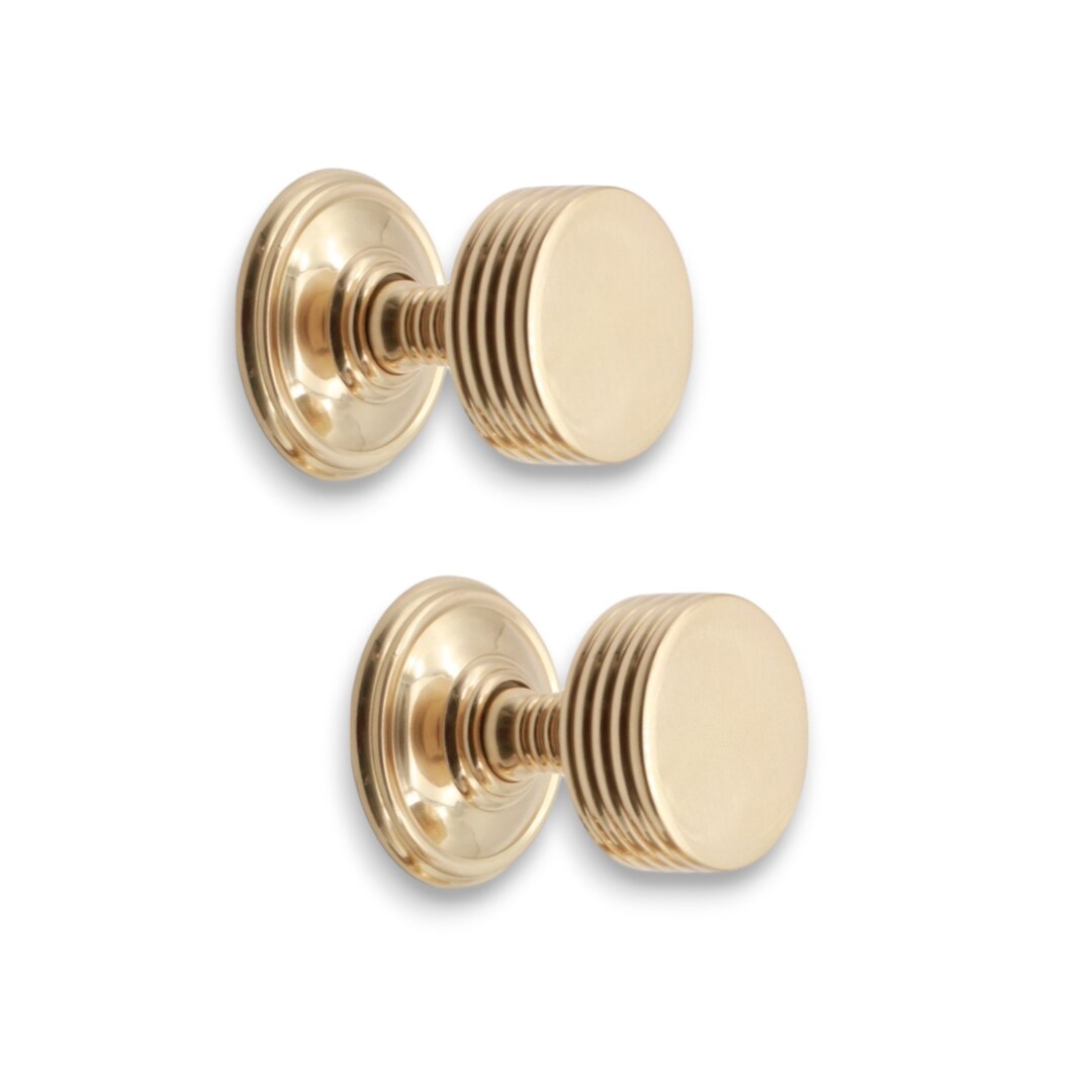 Polished Brass Ribbed Design Mortice Round Unsprung Door Knobs Interior ...