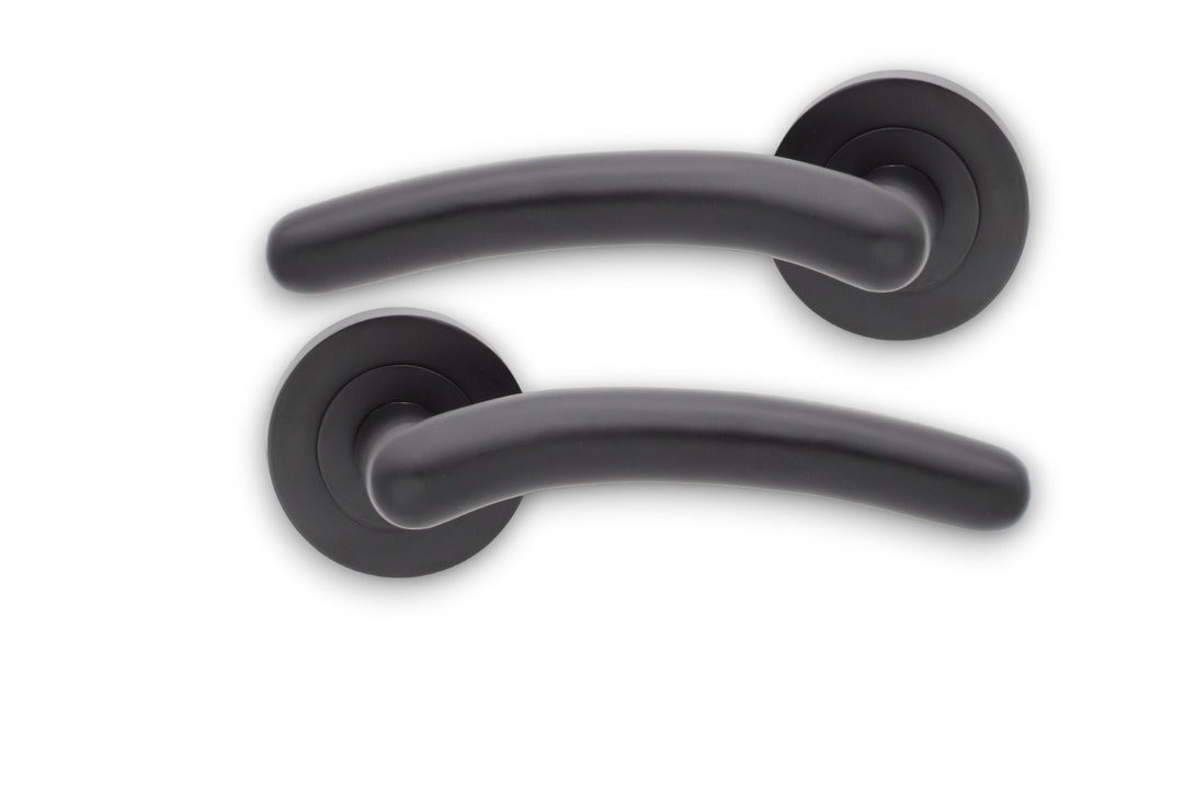 Pair of Tang Internal Arched T Bar Lever on Sprung Rose Door Handles ...