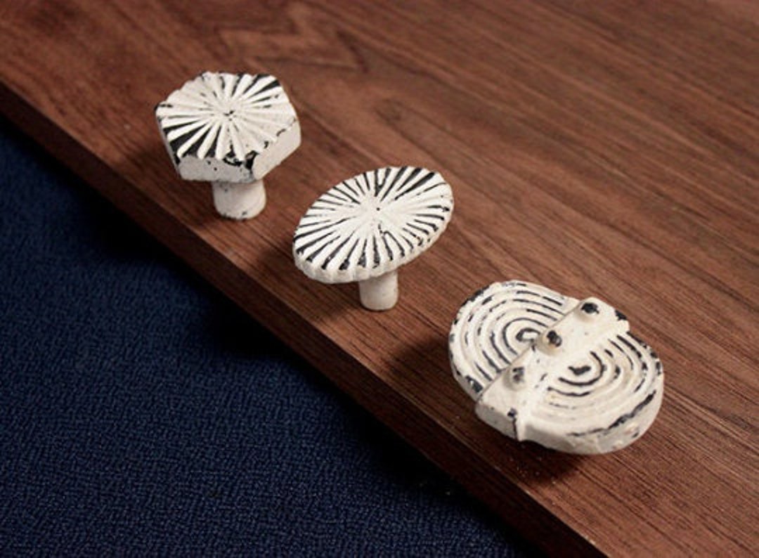 White Rustic Cast Iron Ribbed Knobs Chest Drawer Vintage Designs ...
