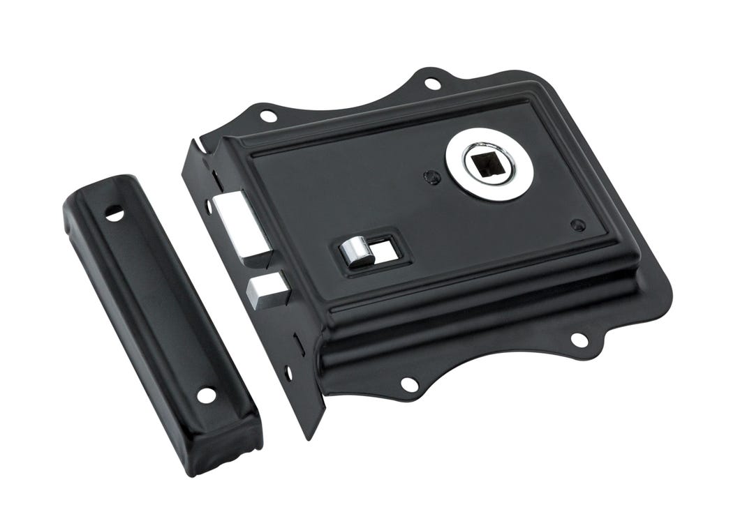 Old English Style Iron Rim Lock Latch Set in Black & Chrome Finish ...