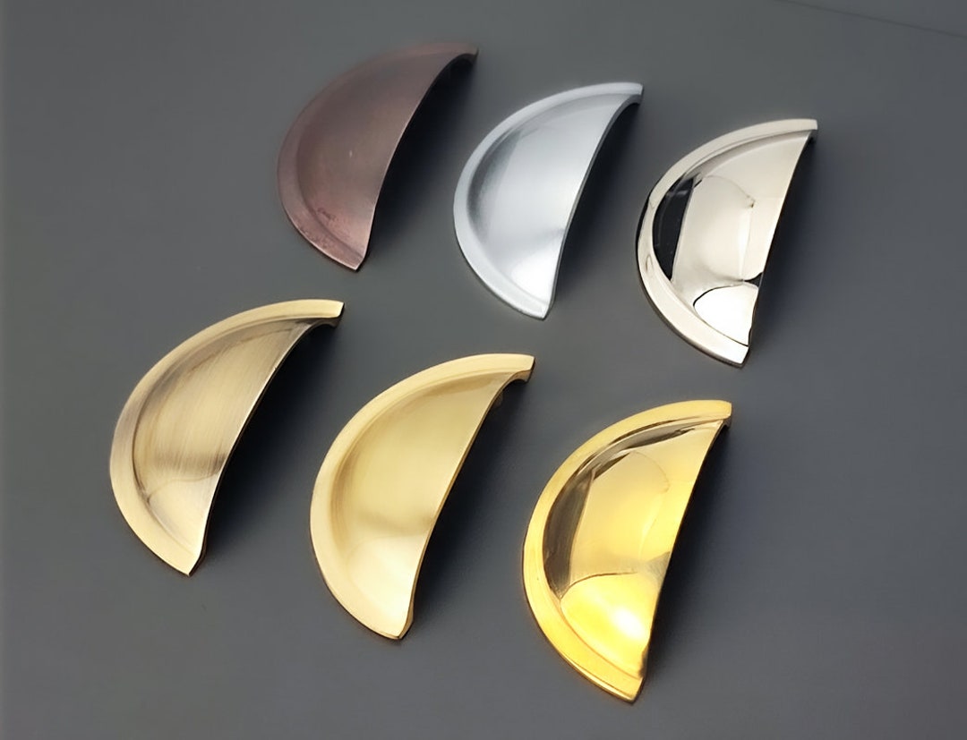 Solid Brass Cup Shell Handles Kitchen Cupboard Drawer Cabinet Door Pull ...