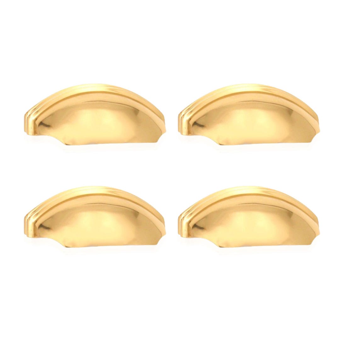 Set of 4 Traditional Style Polished Brass D Tulip Cup Shell Handle ...