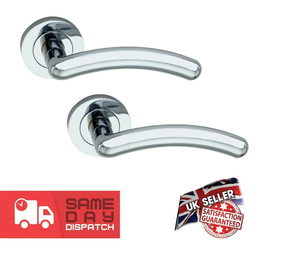 Polished Chrome Arched T-bar Internal Heavy Duty Sprung Lever on Rose ...