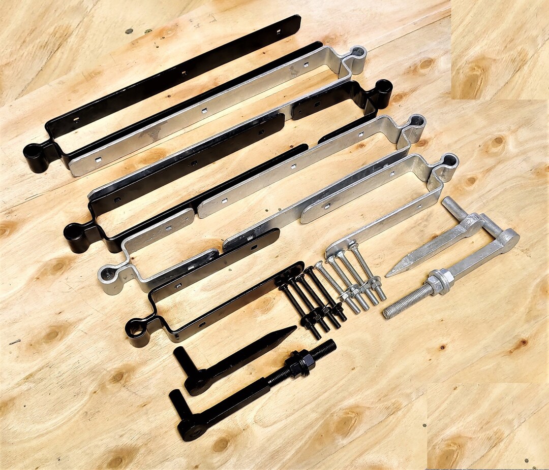 Black & Galvanised Heavy Duty Double Strap Standard Field Gate Hinge ...