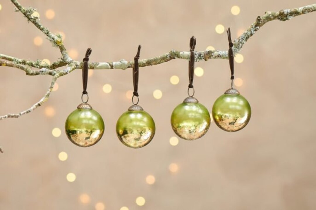Set of 4 Christmas Glass Bauble, Xmas Tree Topper Decor, Bauble ...