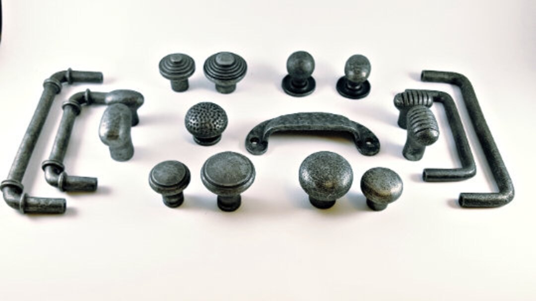 Vintage Antique Hand Forged Cast Iron Pewter Cabinet Cupboard Knobs ...