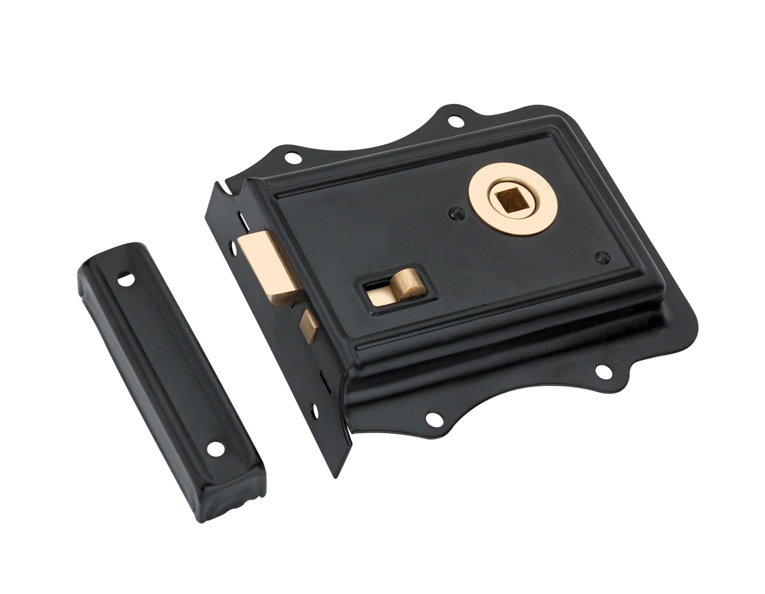 Old English Style Iron Rim Lock Latch Set in Black & Brass Finish ...