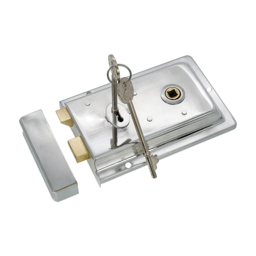 Traditional High Quality Fluted Iron Rim Lock Set in Polished Chrome ...